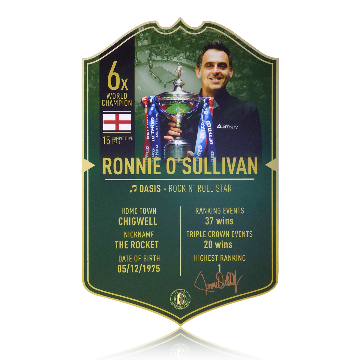 Ronnie O'Sullivan Signed Large Stat Card – Ronnie O'Sullivan Shop
